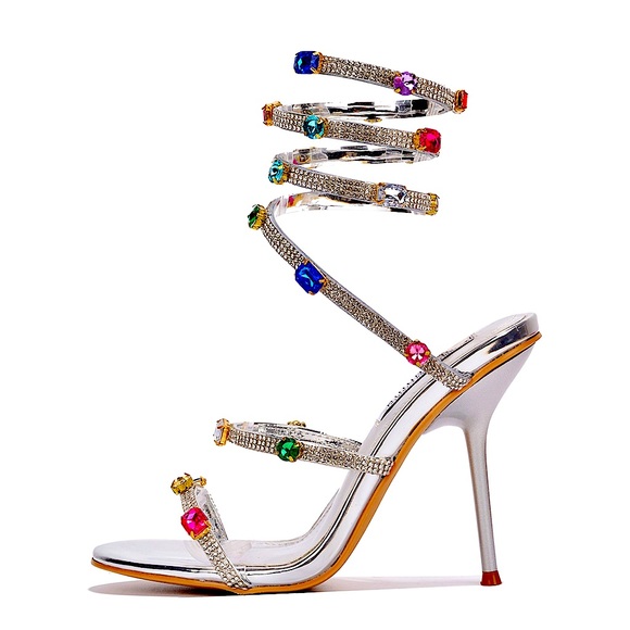 Shoes | Limited Edition Glamorous Gemstone Spiral Heels Silver | Poshmark